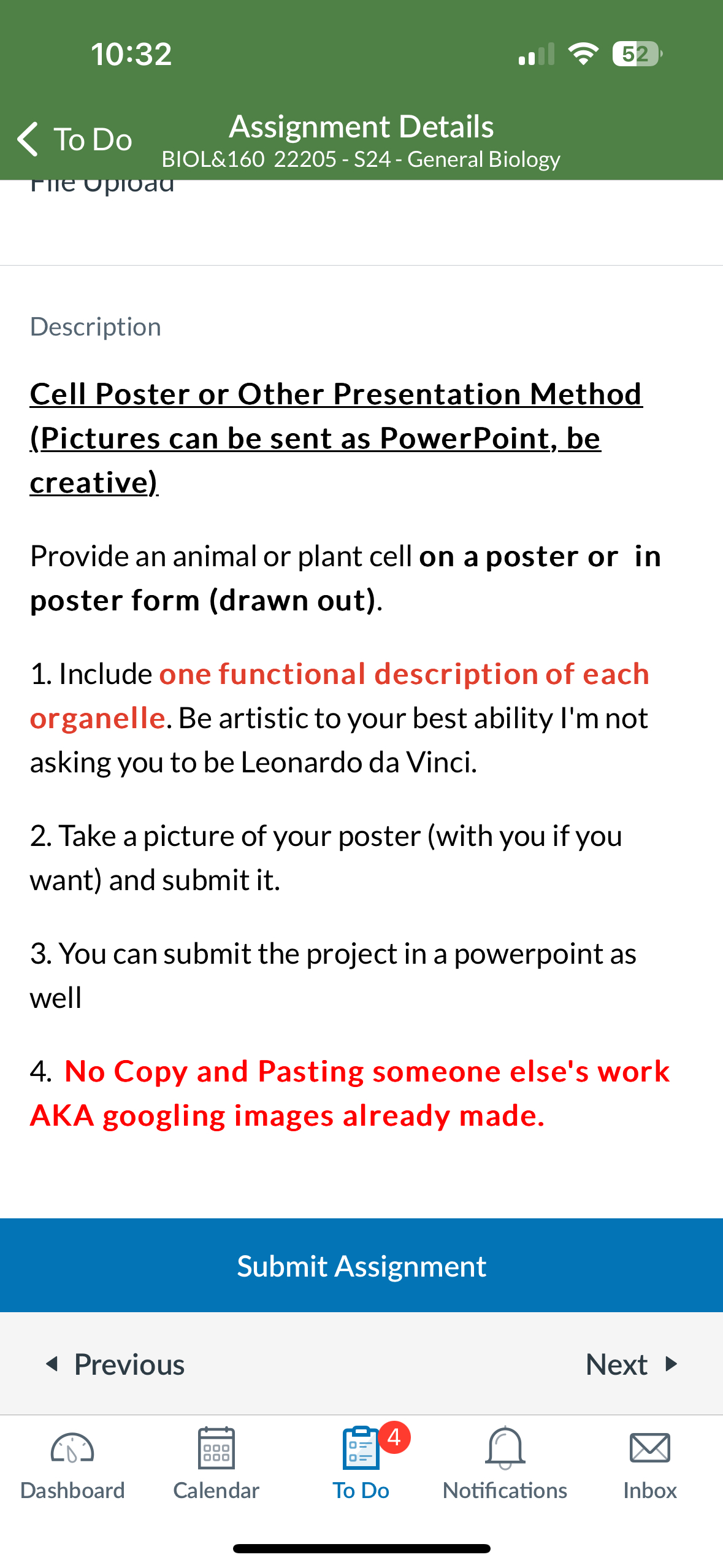 Solved 10:3252Assignment DetailsTo DoBIOL&160 22205 - ﻿S24 - | Chegg.com