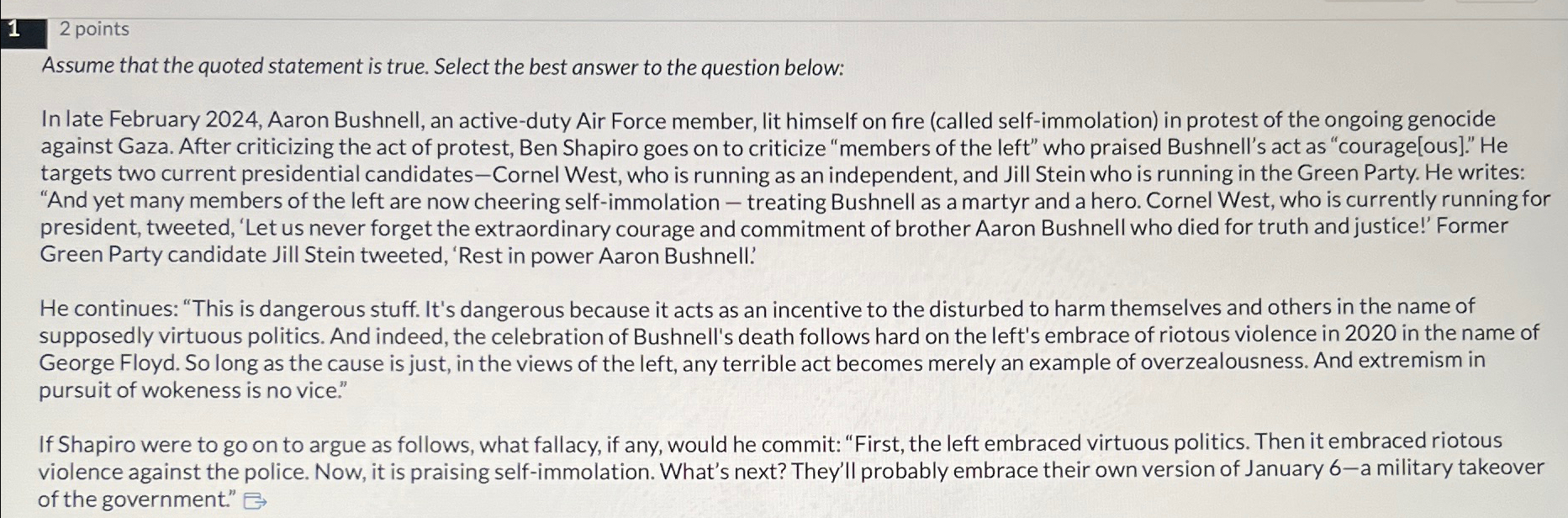 Solved 2 ﻿pointsAssume that the quoted statement is true. | Chegg.com