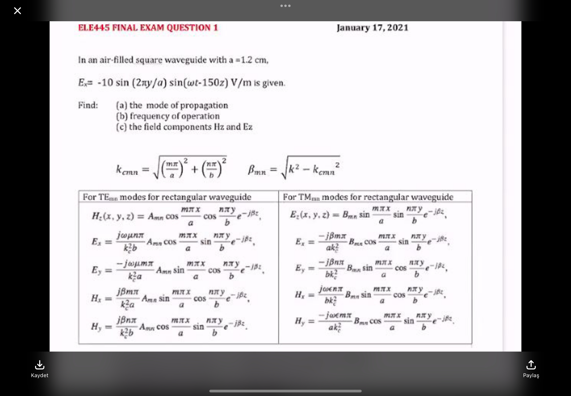 Solved In an air-filled square waveguide with | Chegg.com