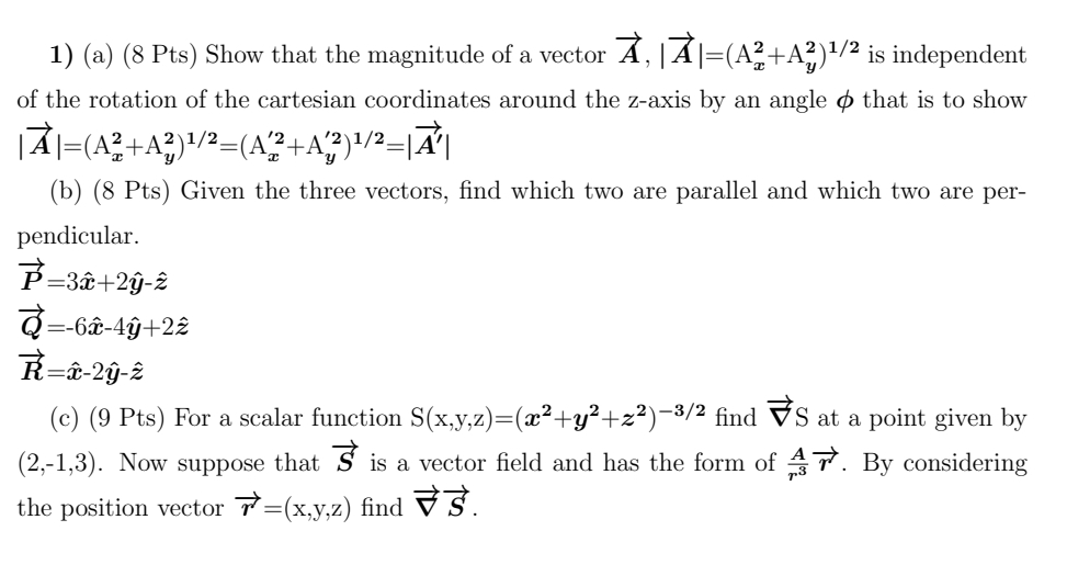 Solved (a) (8 ﻿Pts) ﻿Show that the magnitude of a vector | Chegg.com