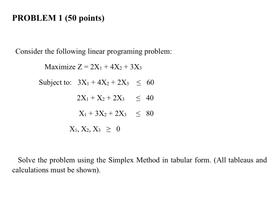 Solved PROBLEM 1 (50 ﻿points)Consider the following linear | Chegg.com