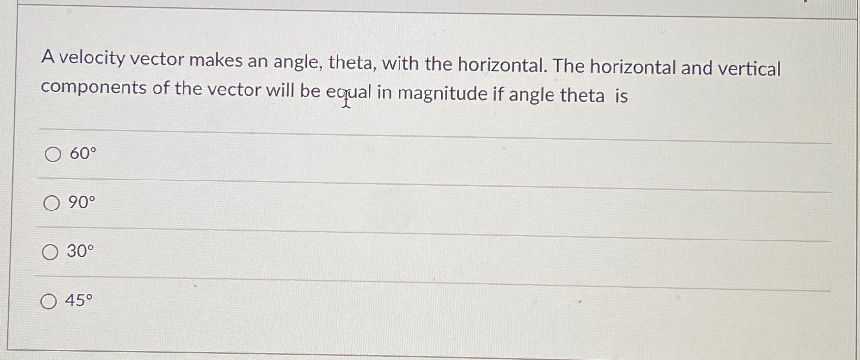 Solved A velocity vector makes an angle, theta, with the | Chegg.com