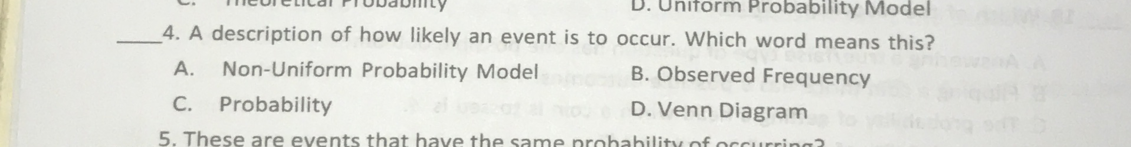 Solved A description of how likely an event is to occur. | Chegg.com