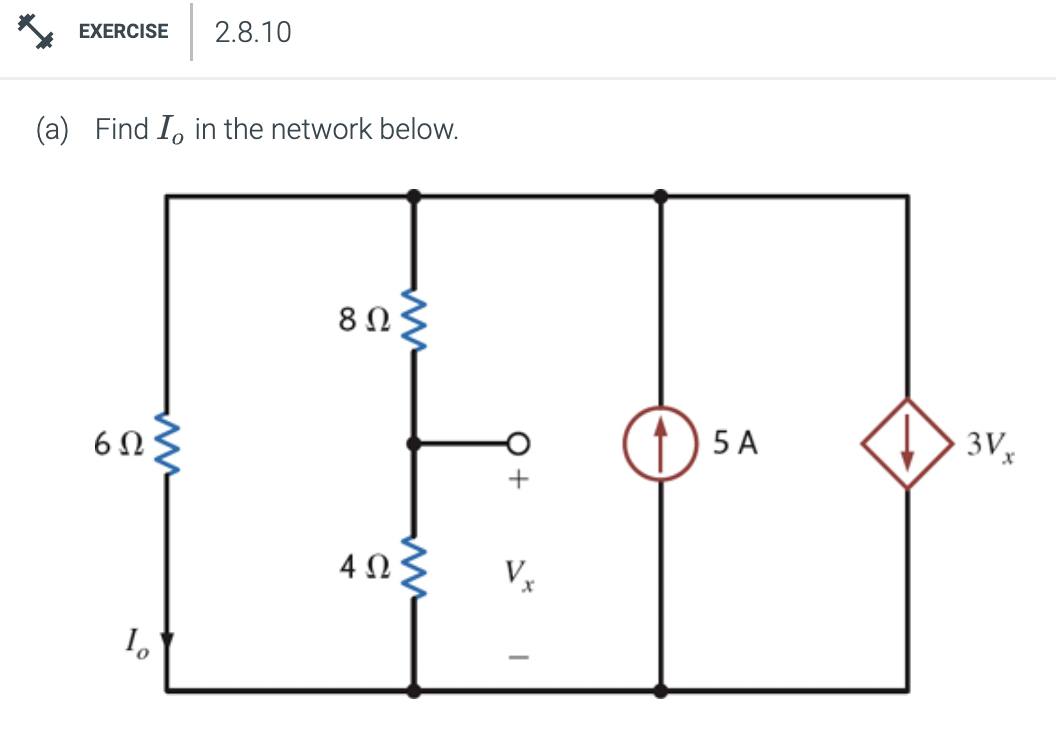 Solved 2.8.10(a) ﻿Find Io ﻿in the network below. | Chegg.com