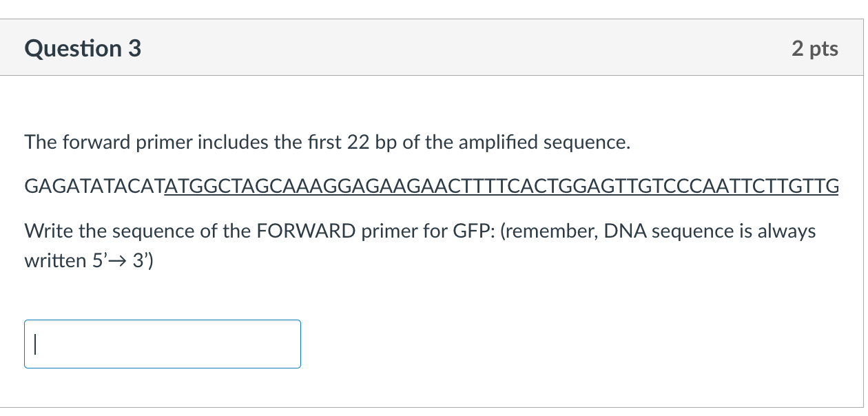 Solved Question 3 ﻿The forward primer includes the first 22 | Chegg.com