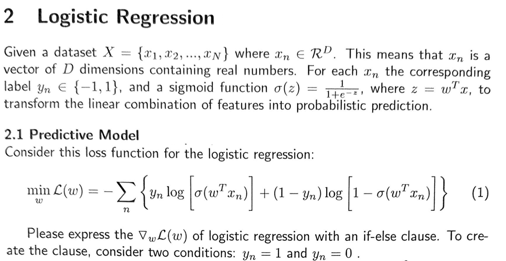 Solved 2 ﻿Logistic RegressionGiven a dataset | Chegg.com