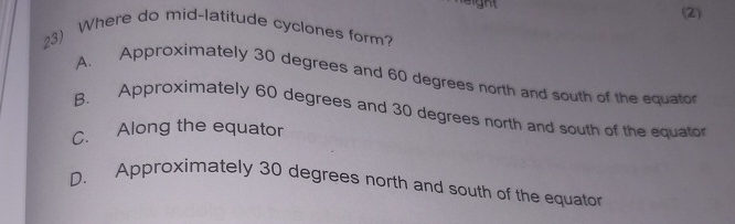 Solved Where do mid-latitude cyclones form? A. | Chegg.com
