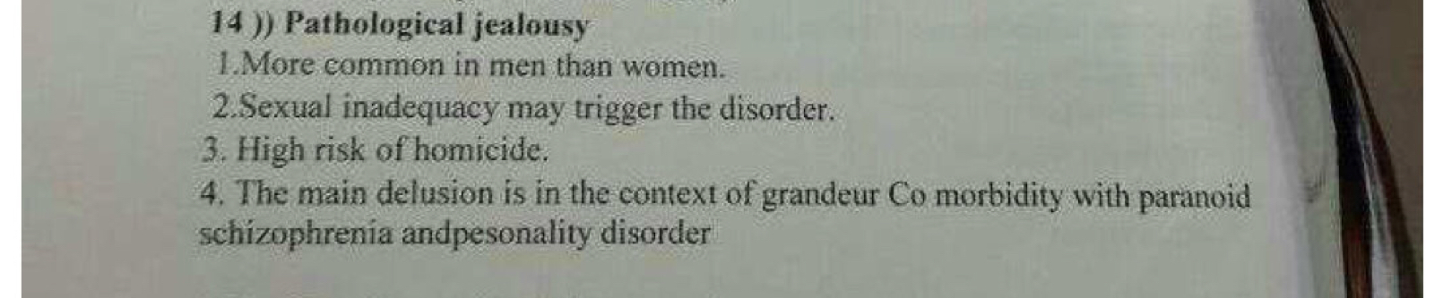Solved 14 )) ﻿Pathological jealousy 1.More common in men | Chegg.com