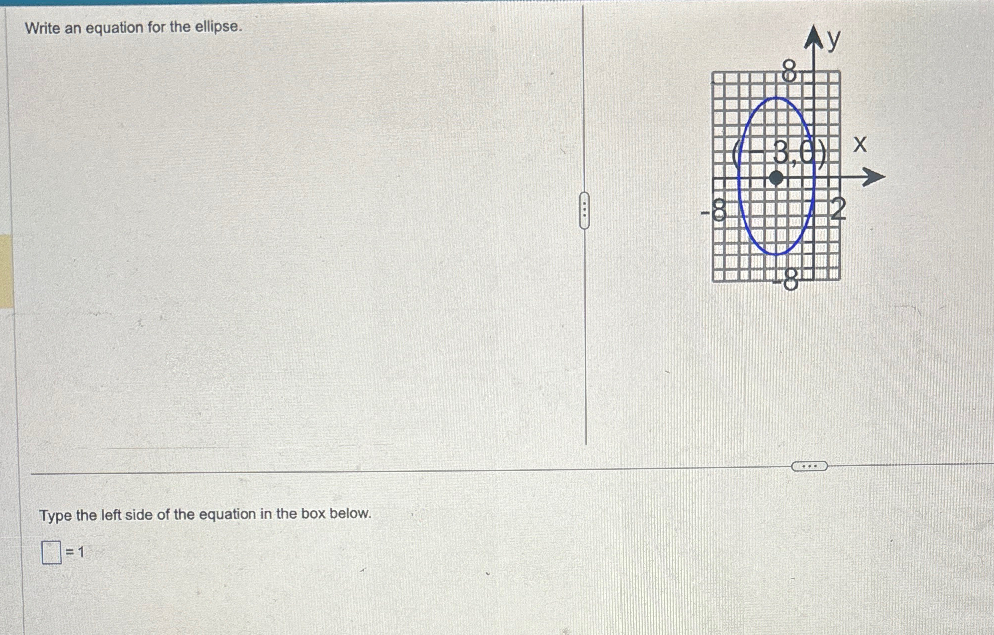 Write an equation for the ellipse.Type the left side | Chegg.com