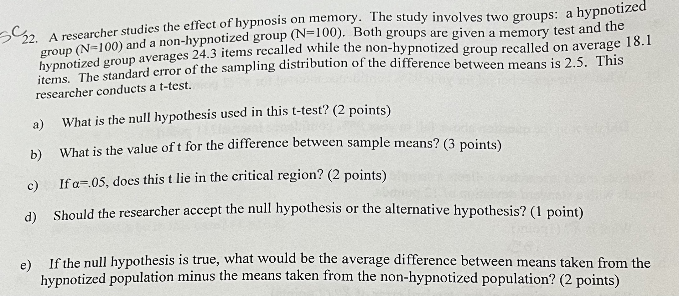 Solved A researcher studies the effect of hypnosis on | Chegg.com