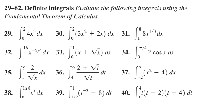 Solved 29-62. ﻿Definite integrals Evaluate the following | Chegg.com