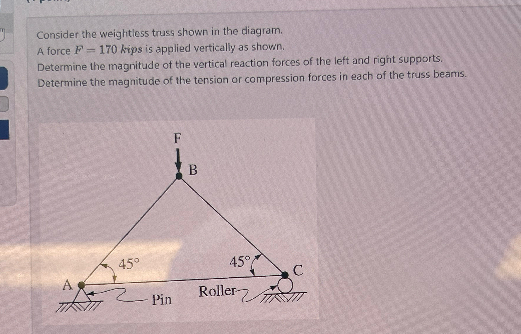 Solved Consider the weightless truss shown in the diagram.A | Chegg.com