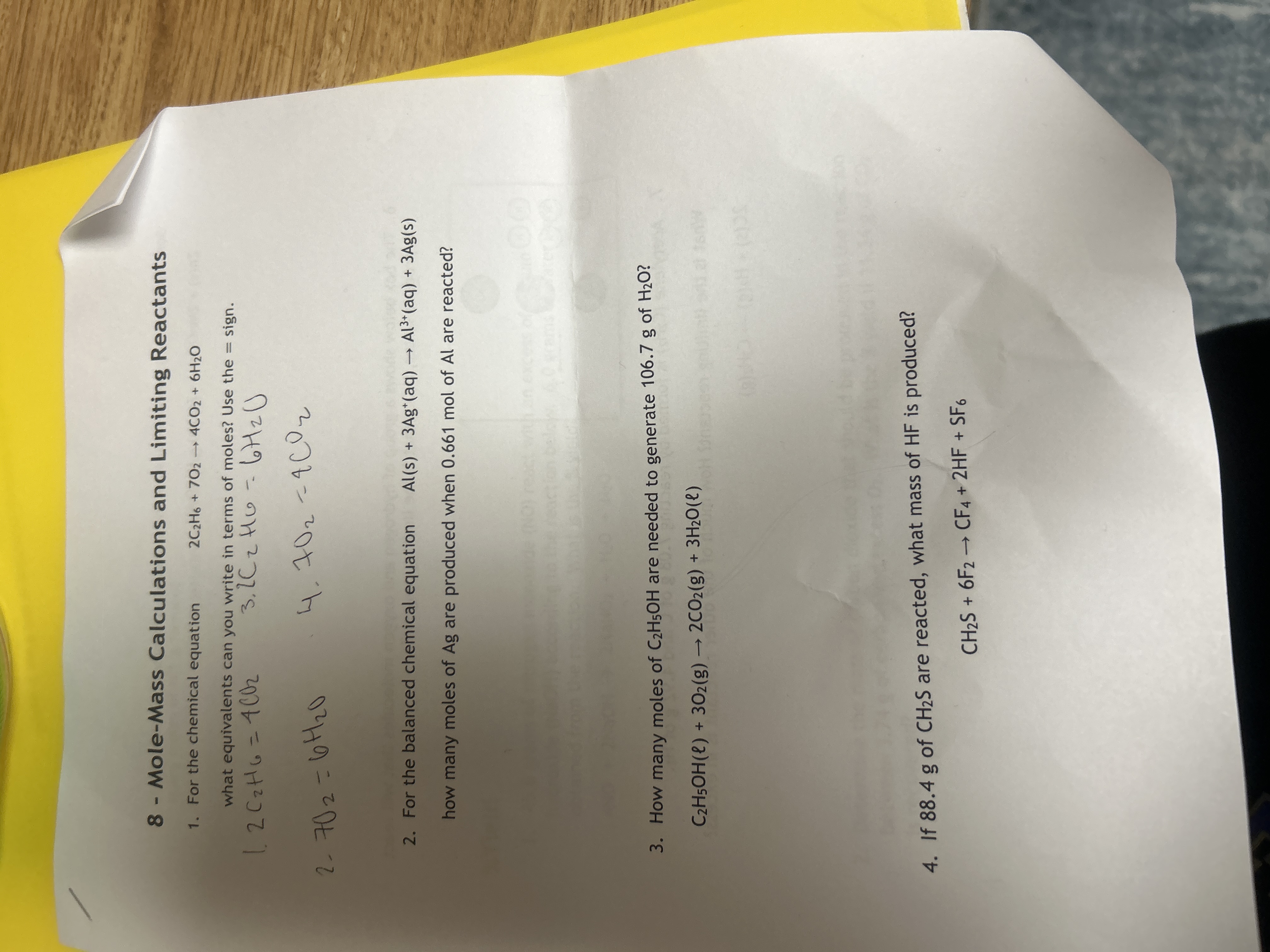 Solved 8 - ﻿Mole-Mass Calculations and Limiting Reactants | Chegg.com