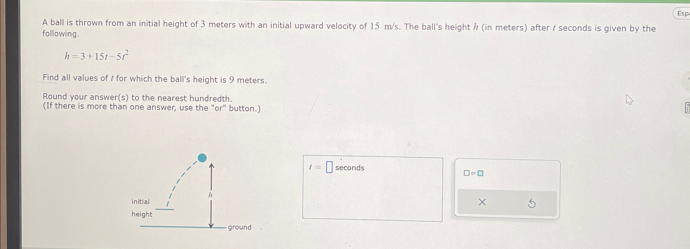 Solved A ball is thrown from an initial height of 3 ﻿meters | Chegg.com