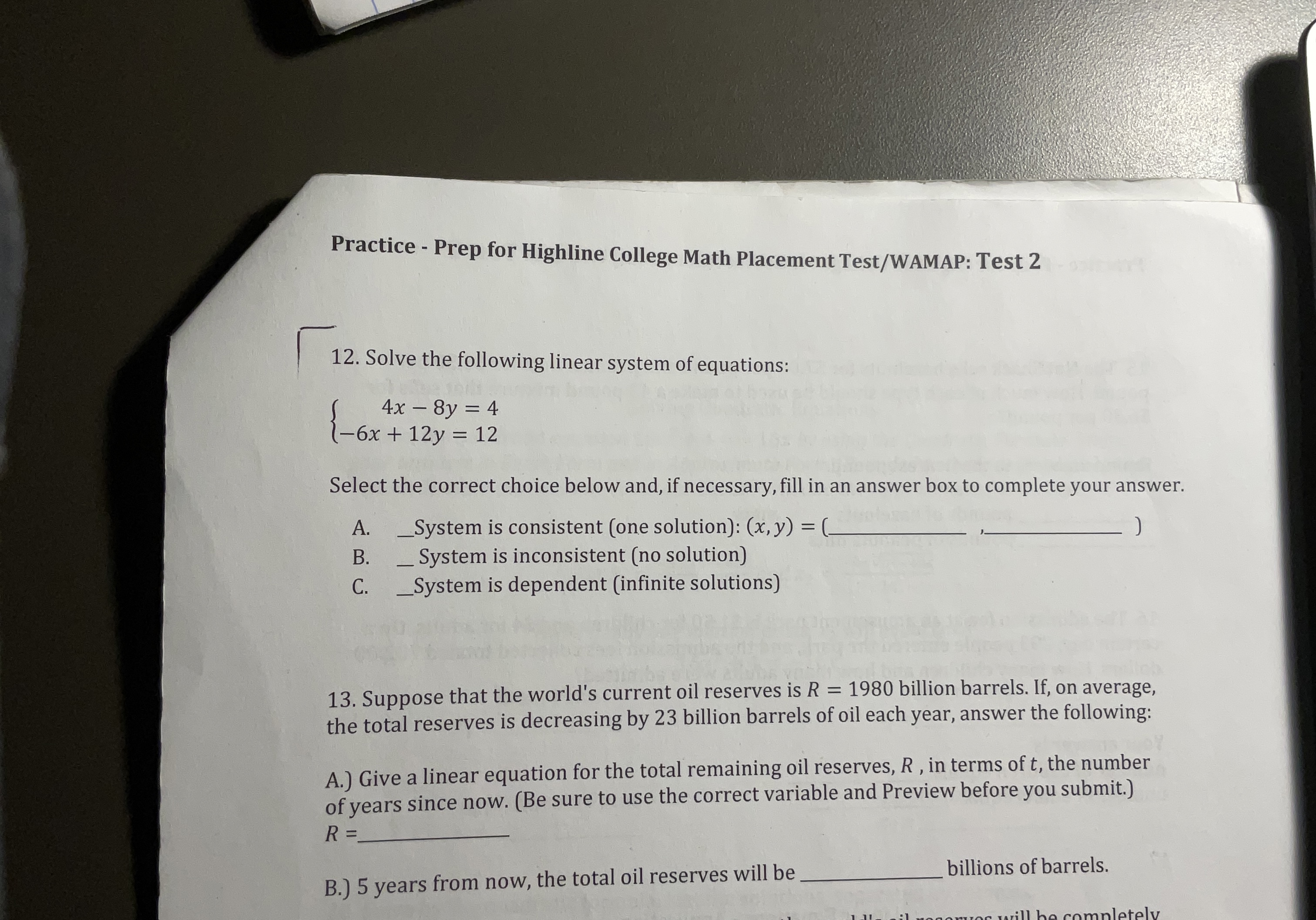 Solved Practice - ﻿Prep for Highline College Math Placement | Chegg.com