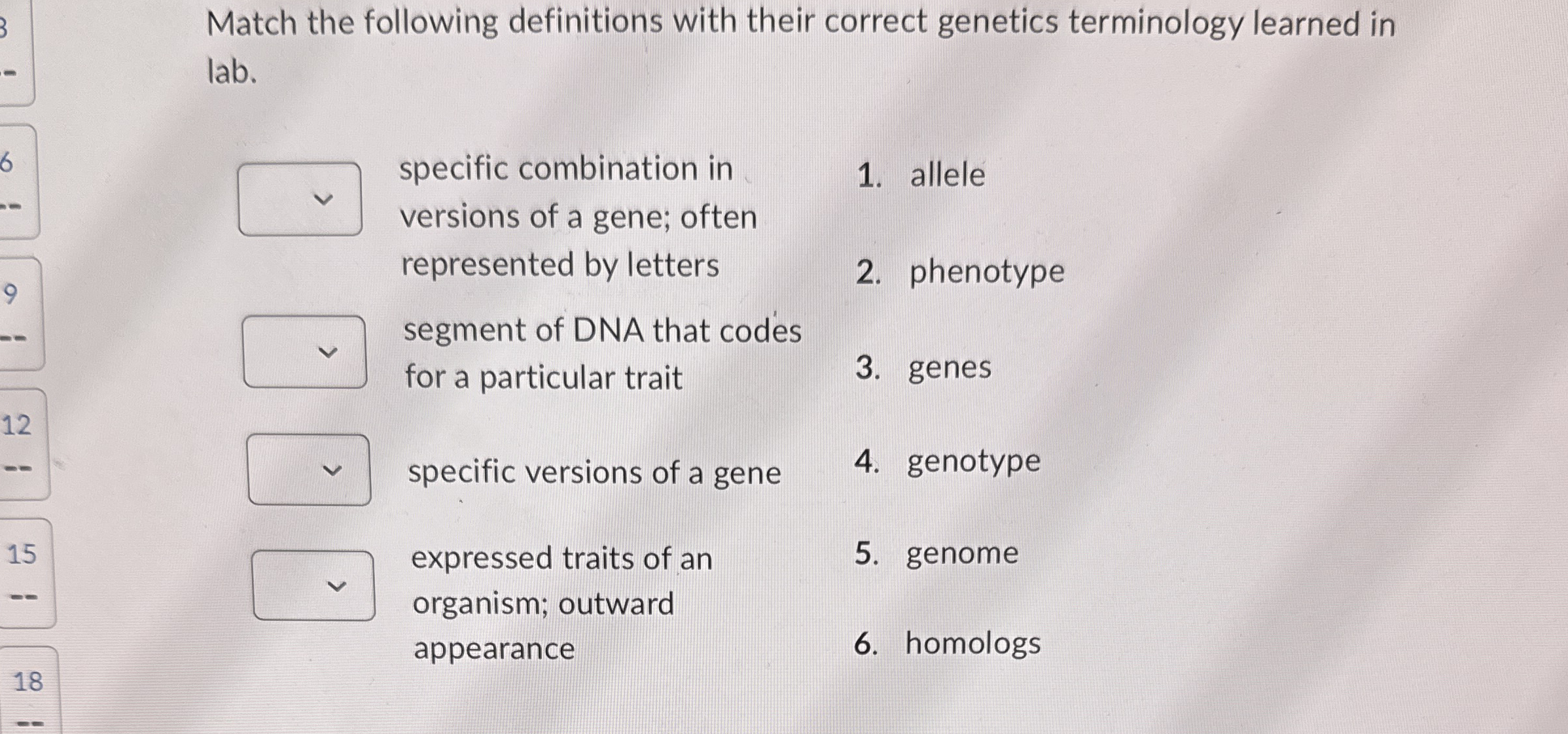 Solved Match the following definitions with their correct | Chegg.com