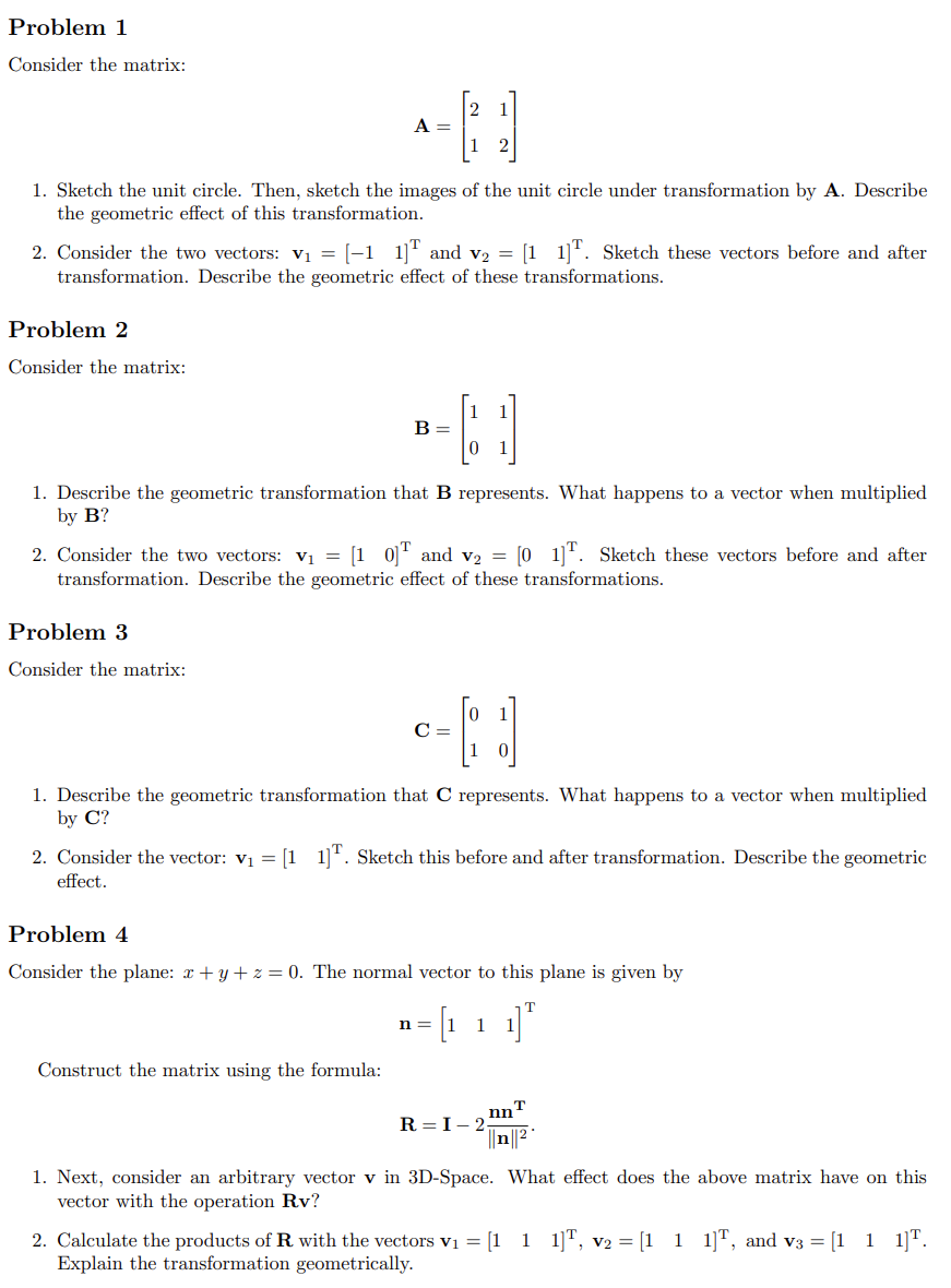 Solved Problem 1Consider the matrix:A=[2112]Sketch the unit | Chegg.com