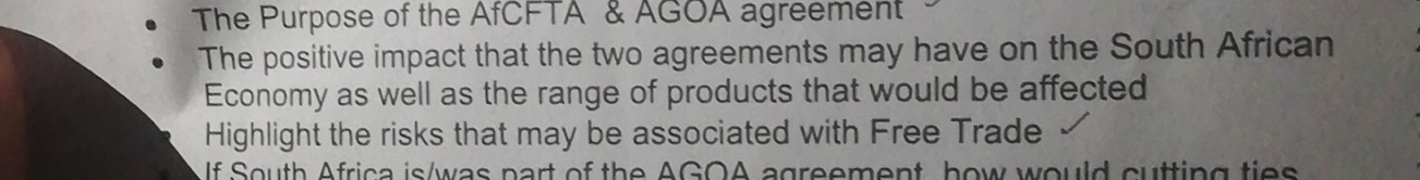 Solved The Purpose of the AfCFTA & AGOA agreement The | Chegg.com