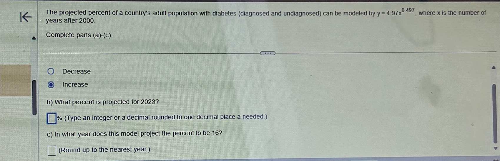 Solved The projected percent of a country's adult population | Chegg.com