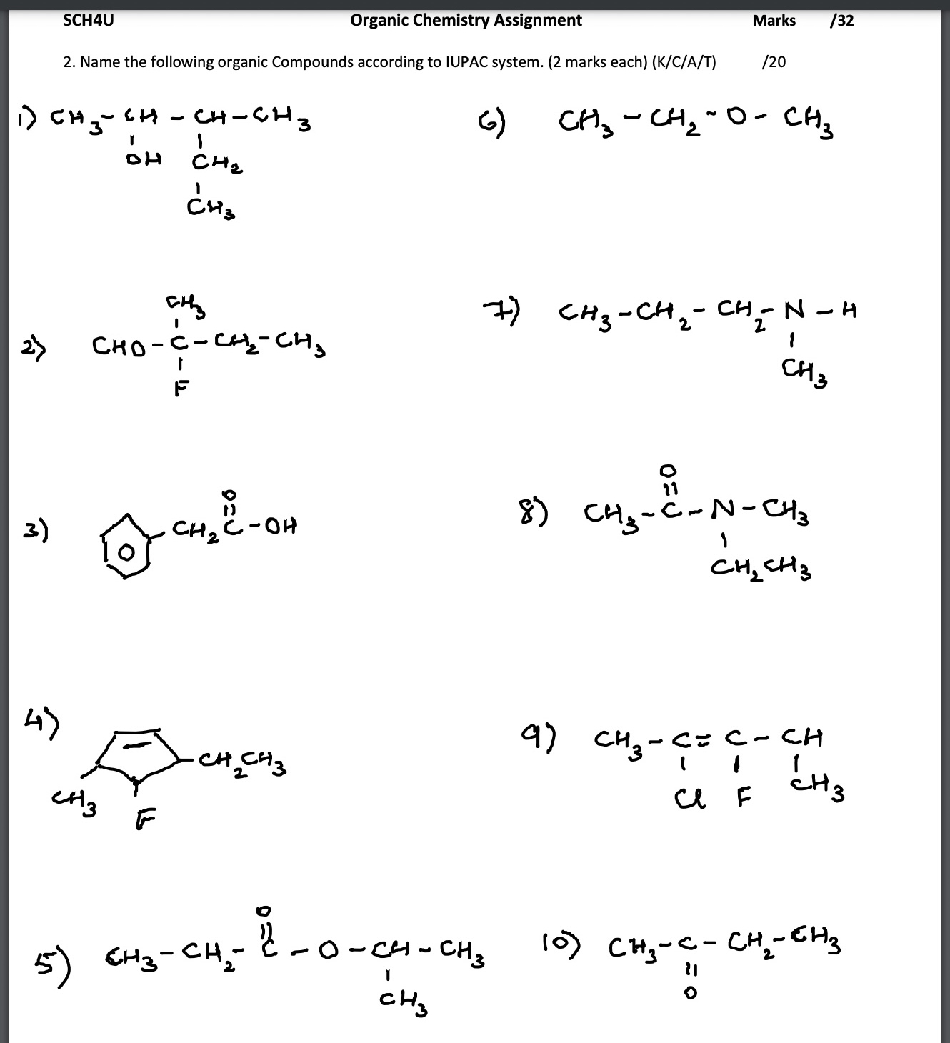 Solved SCH4UOrganic Chemistry AssignmentMarks?322. ﻿Name the | Chegg.com