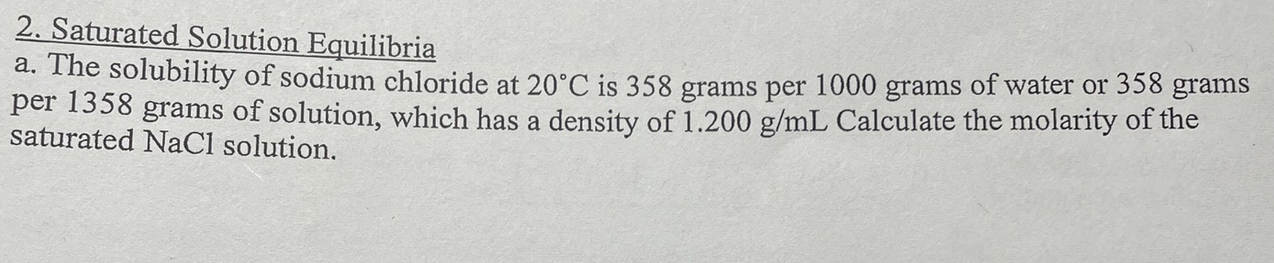 Solved The solubility of sodium chloride at 20°C ﻿is 358 | Chegg.com