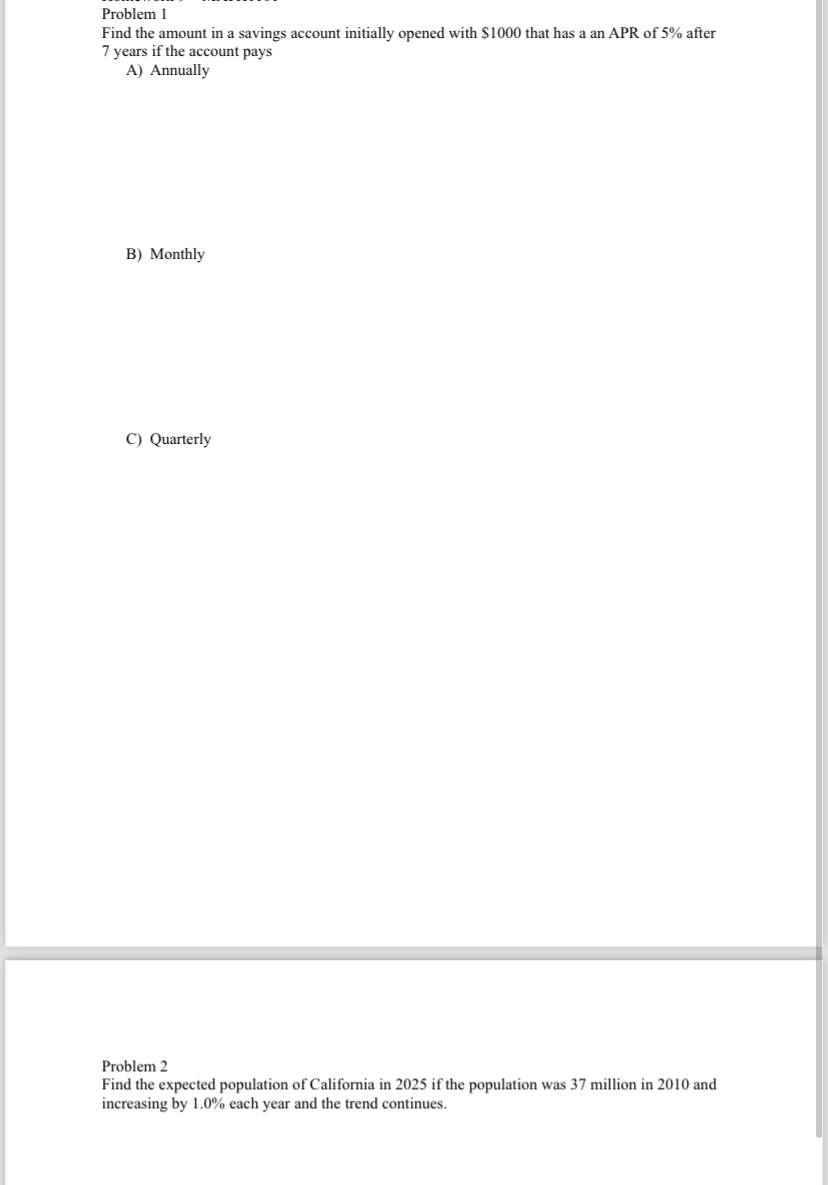 Solved Problem 1Find the amount in a savings account | Chegg.com
