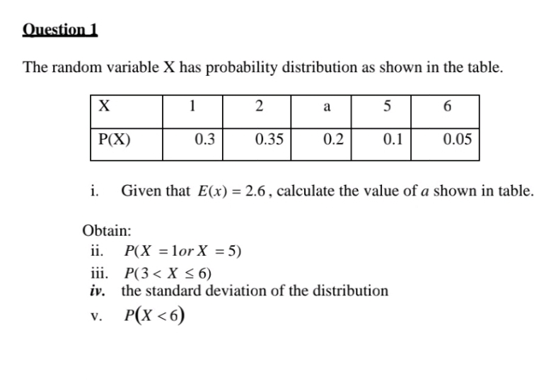 Solved Question 1The random variable x ﻿has probability | Chegg.com