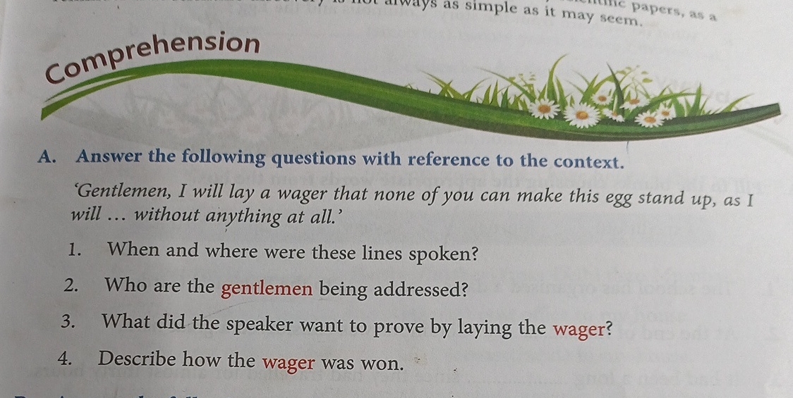 Solved Comprehension A. ﻿Answer the following questions with | Chegg.com