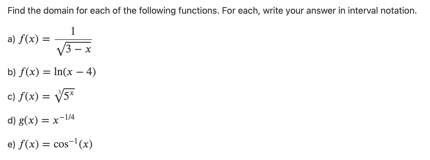 Solved code class="asciimath">Find the domain for each of | Chegg.com