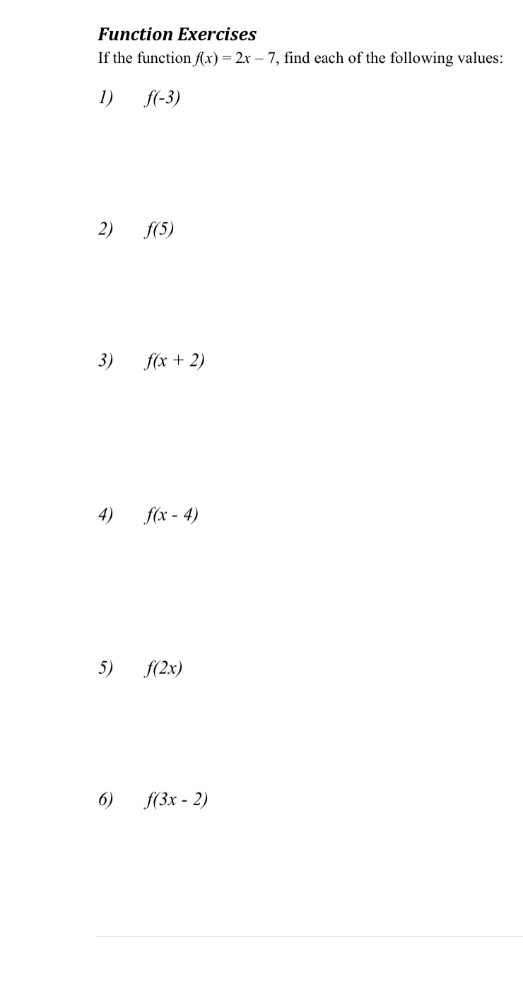 Solved Function ExercisesIf the function f(x)=2x-7, ﻿find | Chegg.com