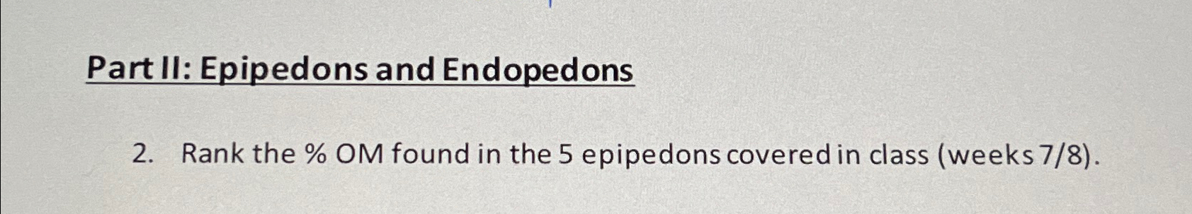 Solved Part II: Epipedons and Endopedons2. ﻿Rank the % ﻿OM | Chegg.com