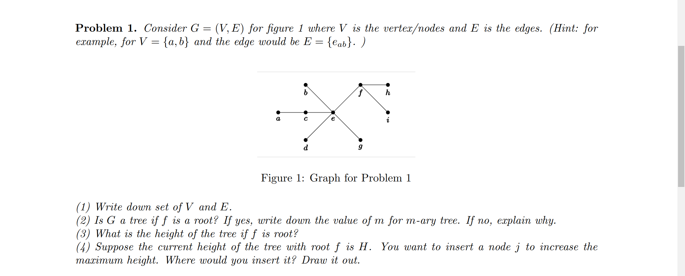 Solved Problem 1. ﻿Consider G=(V,E) ﻿for figure 1 ﻿where V | Chegg.com