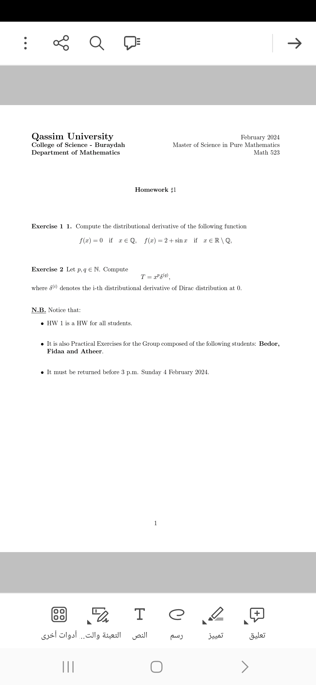 Solved Exercise 1 1. ﻿Compute the distributional derivative | Chegg.com