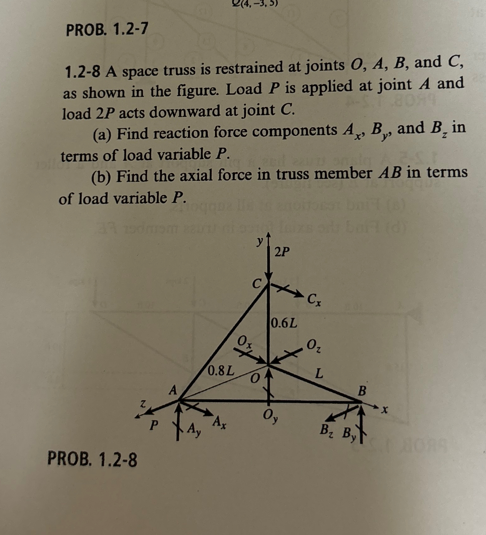 Solved PROB. 1.2-71.2-8 ﻿A space truss is restrained at | Chegg.com