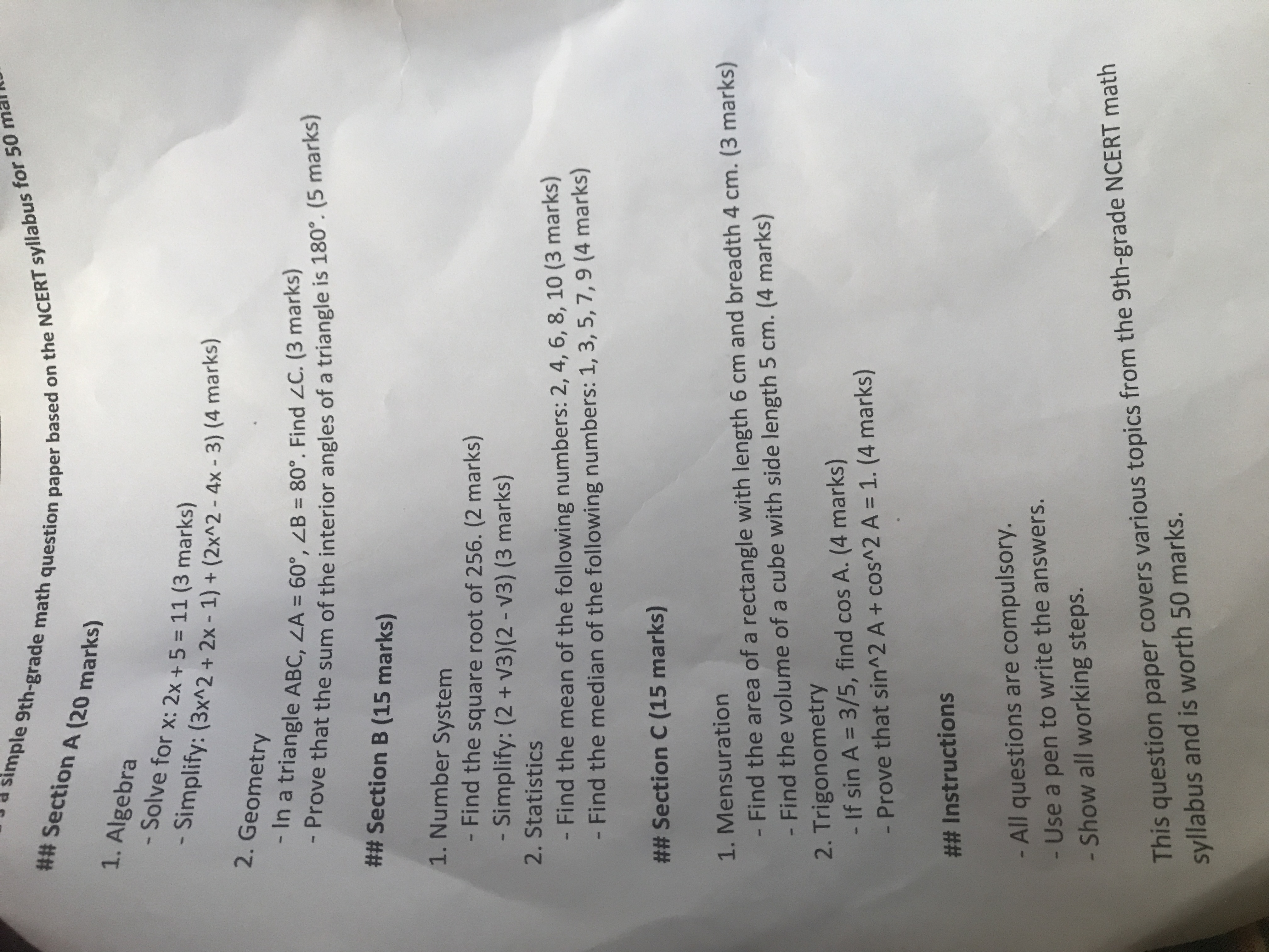 Solved code class="asciimath">## Section A (20 ﻿marks) | Chegg.com