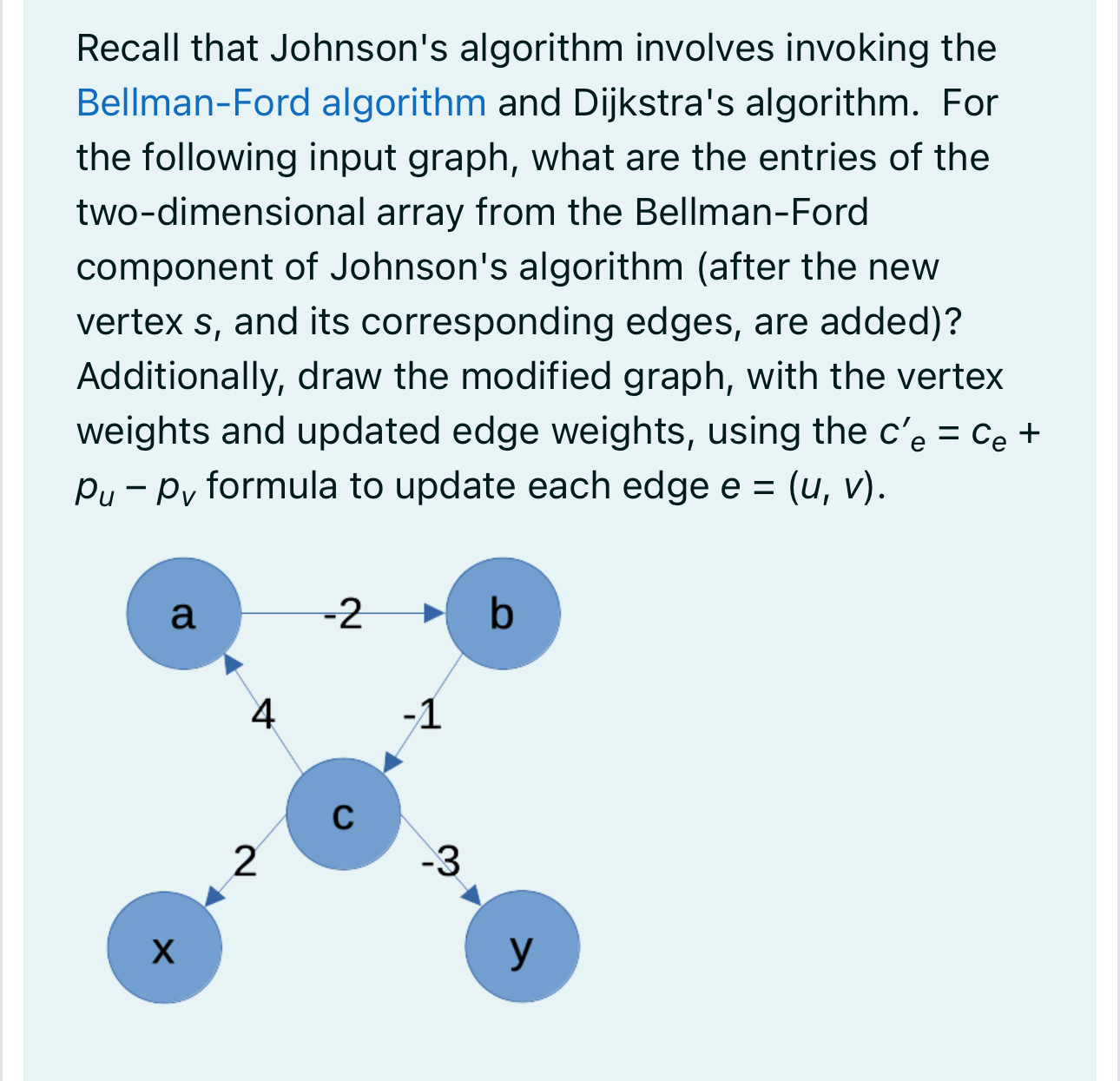 Recall that Johnson's algorithm involves invoking the | Chegg.com Recall that Johnson's algorithm involves invoking the | Chegg.com