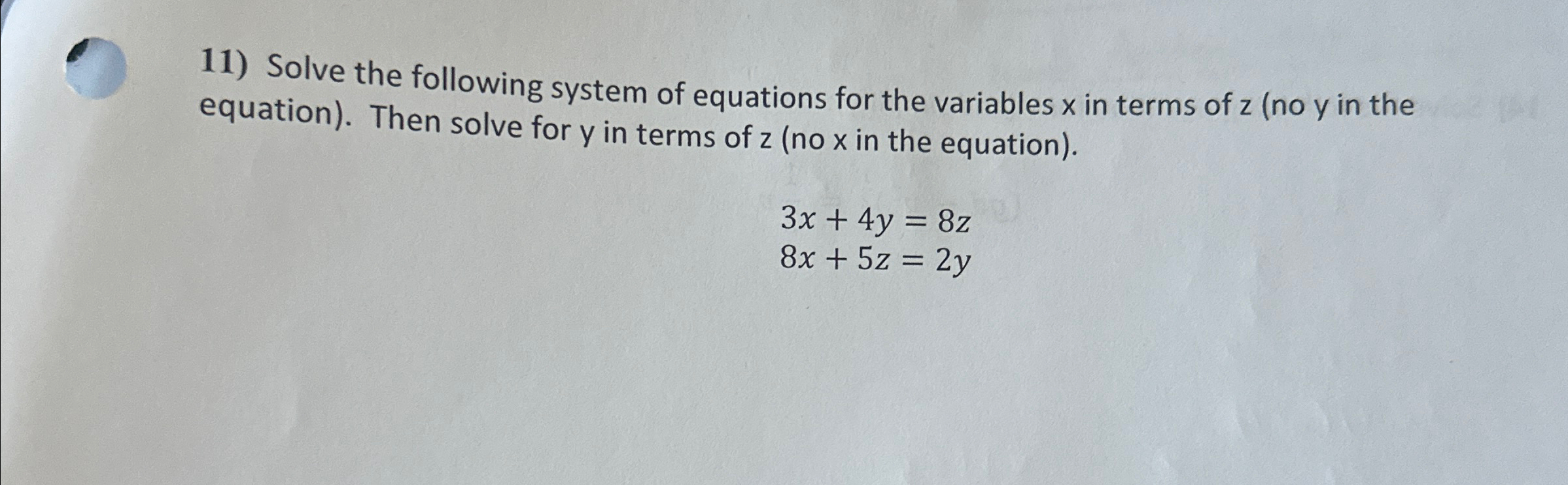 Solved Solve the following system of equations for the | Chegg.com
