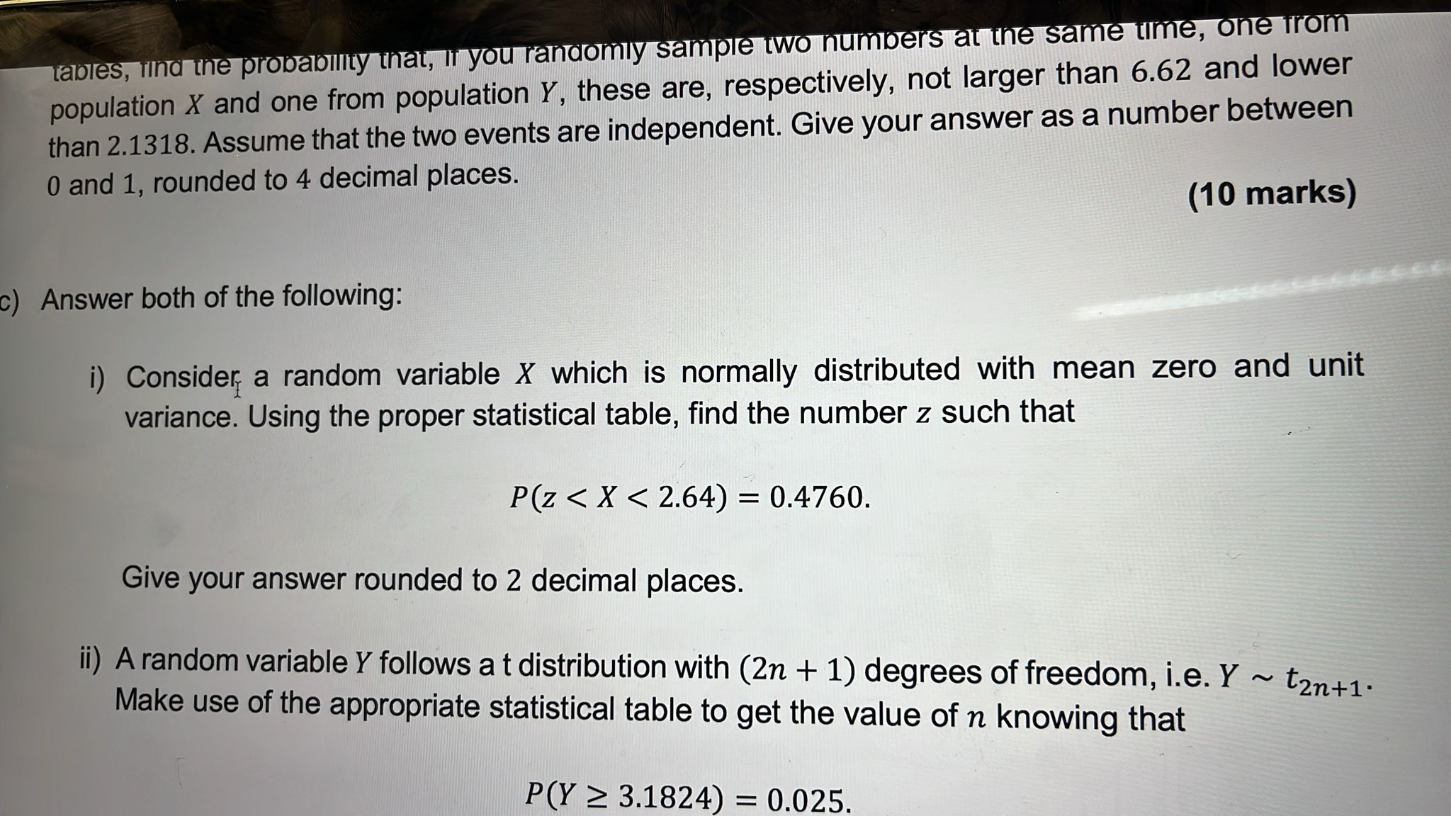 Solved tables, tind the prowabinty that, if you ranaomly | Chegg.com