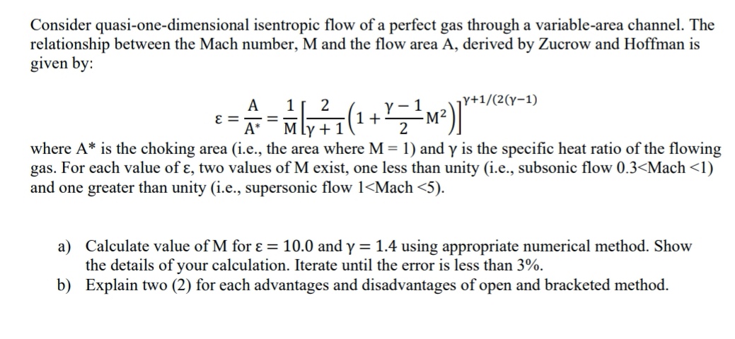 Solved a) ﻿Calculate value of M ﻿for ε=10.0 ﻿and γ=1.4 | Chegg.com
