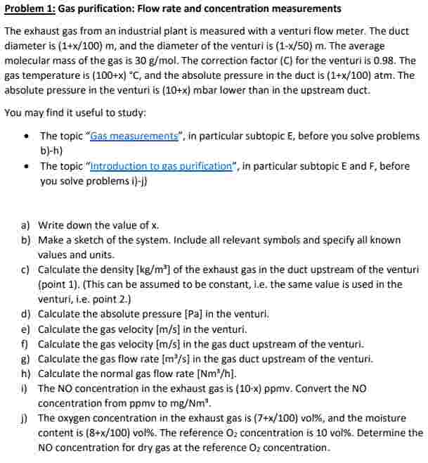 Solved x = 13Problem 1: Gas purification: Flow rate and | Chegg.com