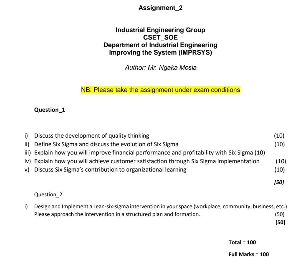 Solved Assignment_2Industrial Engineering | Chegg.com