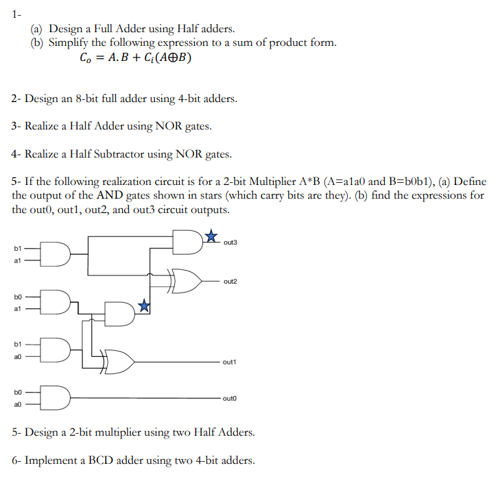 Solved 1-(a) ﻿Design a Full Adder using Half adders.(b) | Chegg.com