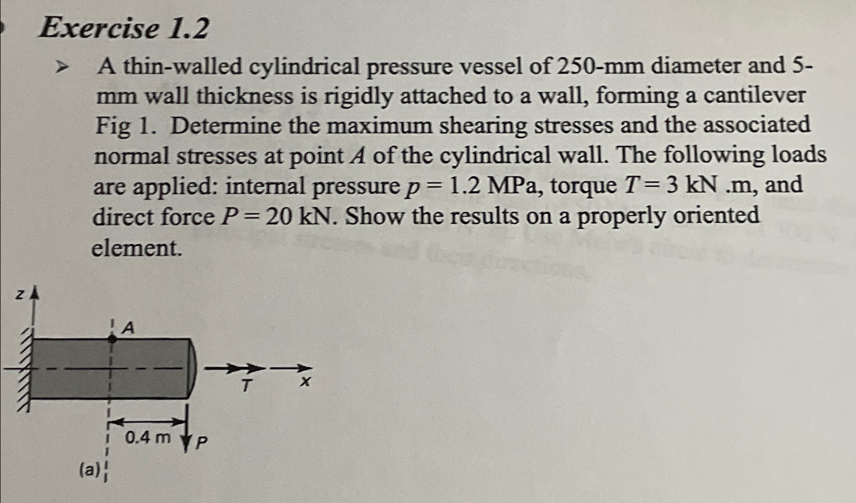 Solved Exercise 1.2A thin-walled cylindrical pressure vessel | Chegg.com