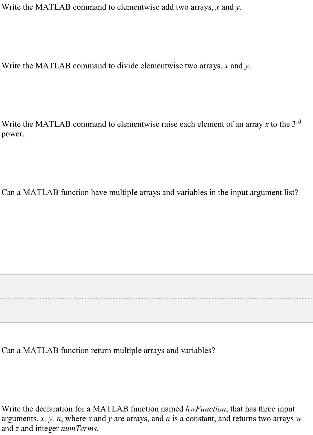 Solved 1.Write the MATLAB command to elementwise add two | Chegg.com