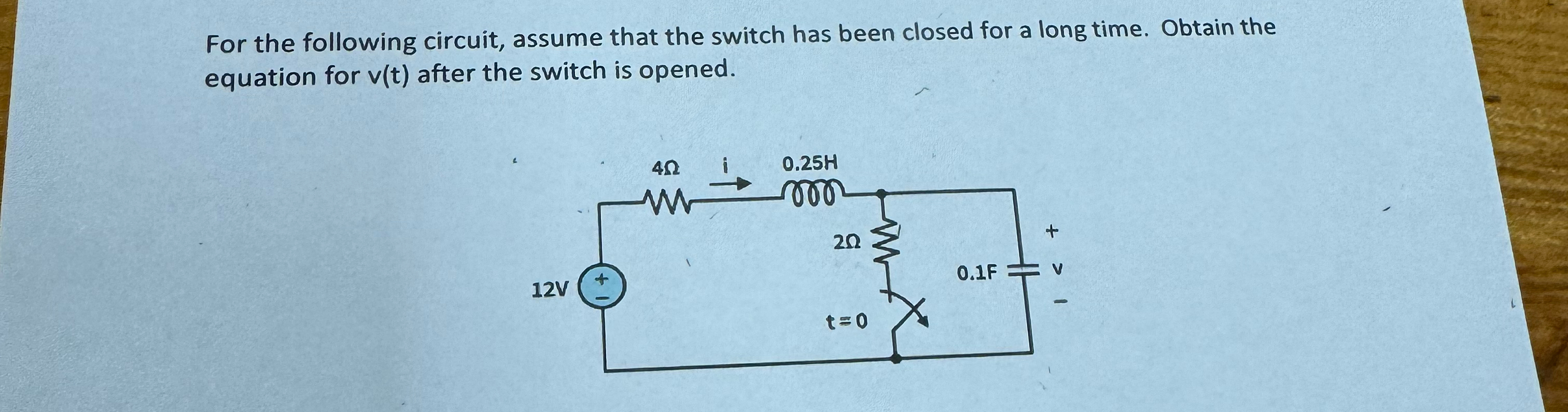 Solved For the following circuit, assume that the switch has | Chegg.com