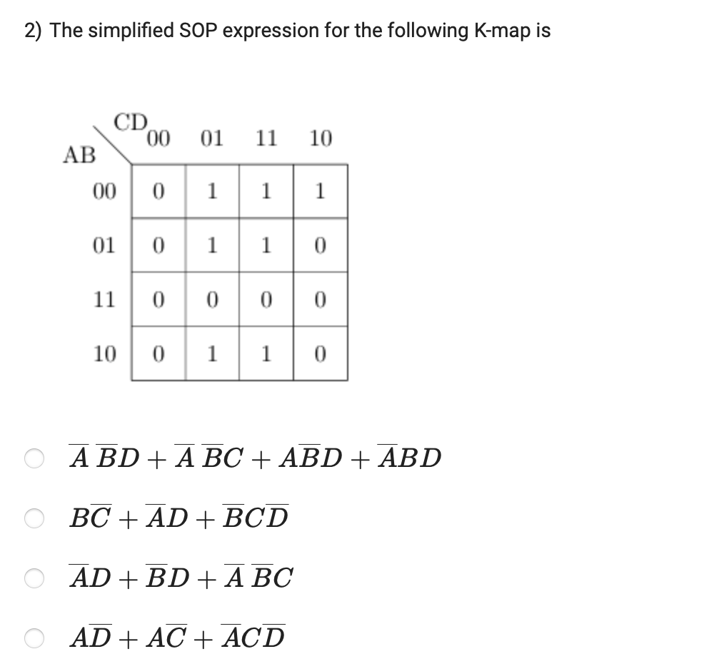 Solved The simplified SOP expression for the following K-map | Chegg.com