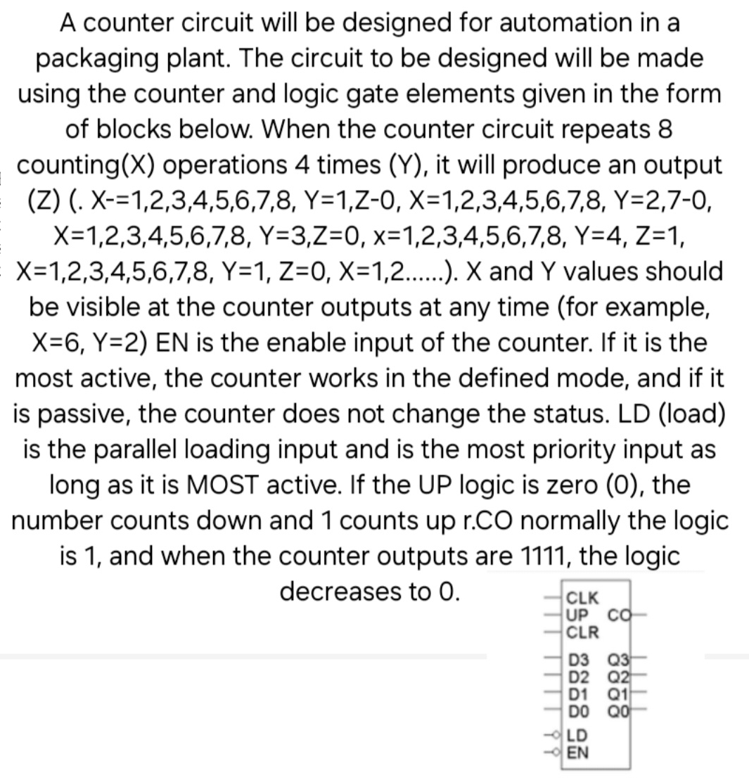 Solved A counter circuit will be designed for automation in | Chegg.com