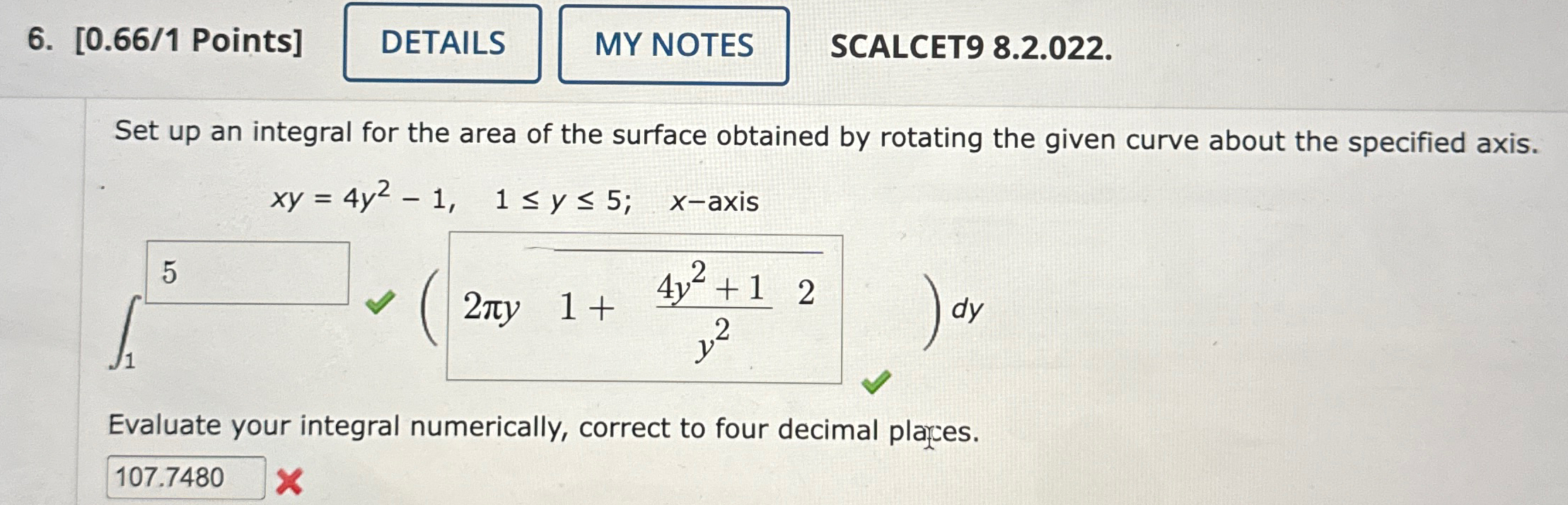 Solved [0.66/1 ﻿Points]SCALCET9 8.2.022.Set up an integral | Chegg.com