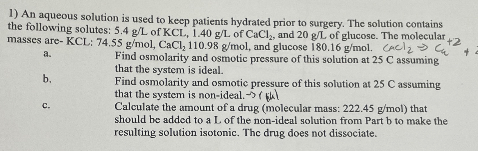 Solved An aqueous solution is used to keep patients hydrated | Chegg.com