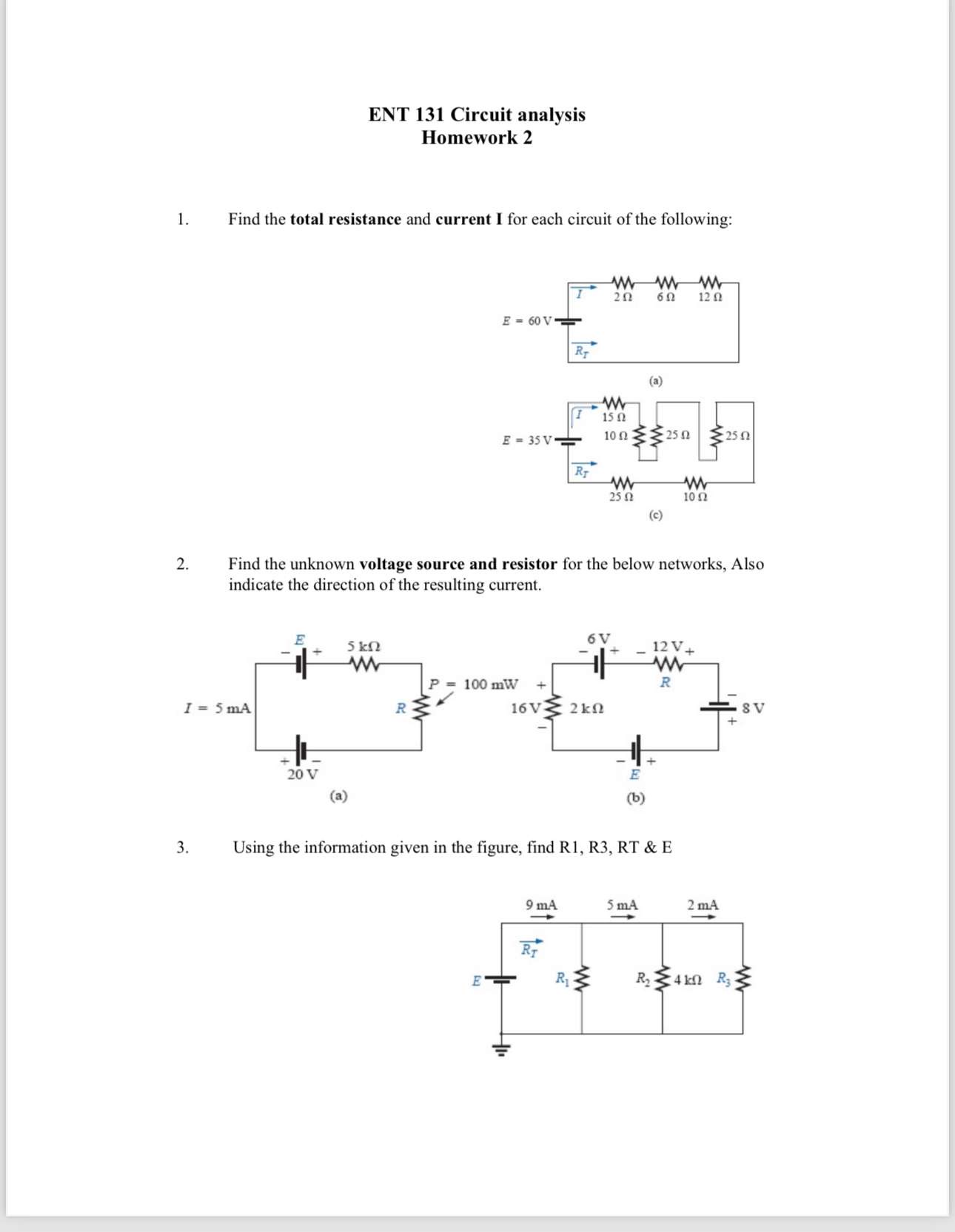 Solved ENT 131 ﻿Circuit analysisHomework 2Find the total | Chegg.com